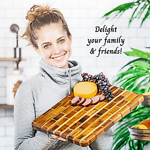 Artisanal Teak Charcuterie, Cutting, Cheese & Bread Board, Handmade,16x12x1, for Slicing, Dicing & Food Serving