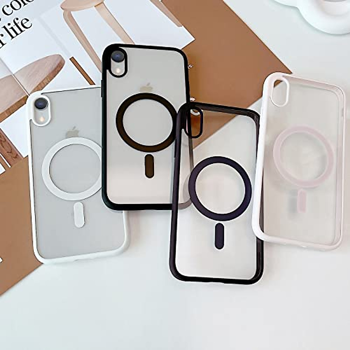 Skyseaco for iPhone Xr Case Compatible with MagSafe, Anti Yellowing Shockproof Phone Case for Women Men Slim Thin Clear Phone Cover for iPhone Xr (6.1 inch) - Candy White