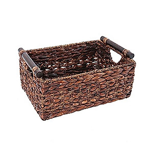 Storage Basket made by Water Hyacinth with Wood Handles, Arts and Crafts. (RectangleA-Large)