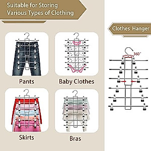 Pants Hangers -6 Tiers Closet Organizer Clothes Hanger,Skirt Hangers with 360° Swivel Hook -Space Saving Hangers with Clips - 2 Pack Pant Hangers