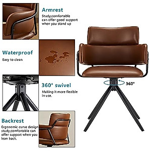 Purgreen Faux Leather Dining Room Chairs Set of 2,Mid Century Modern Mid-Back Accent Chair with Enhanced Black Legs - Upholstered Living Room Chair (Dark Brown, X-Leg)