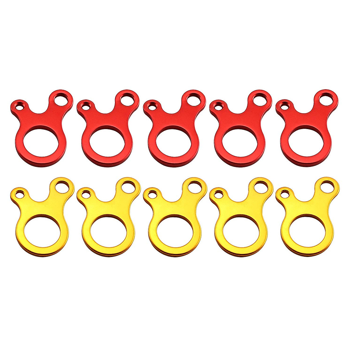 RuiLing 10pcs 3 Holes Camping Awning Cord Rope Tensioner Guy Line Runners Hook Hanger 4.9x2.7cm (Red and Golden)