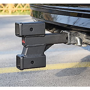 TOPTOW Trailer Dual Hitch Extender Adapter with 2 & 4-inch Riser/Drop, 2" Receiver, 2-inch Solid Shank, 10000lbs Capacity…