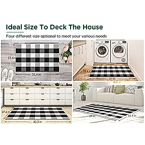 InnoGear Buffalo Plaid Outdoor Rug, 27.6 x 43.3 inches Machine Washable Area Rugs Door Mat Buffalo Check Rug for Living Room Outside Entry Plaid Rug Clearance Cotton Polyester Rug, Black and White