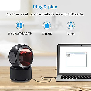 Symcode 1D 2D QR Desktop Barcode Scanner, Omnidirectional Hands-Free Automatic USB Barcode Reader Scanner