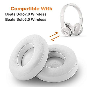 Replacement Ear Pads for Solo 2, Ear Cushions wih Memory Foam Compatible with Beats Solo2/ Solo3 Wireless Headphones(1Pair White)