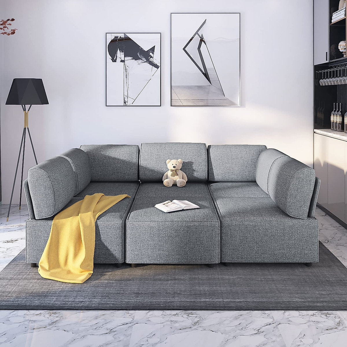 CECER U Shaped Modular Sectional Sofa, Convertible L Shaped Couch Sofa, Queen Sleeper Sofa, Variable Modular Oversized Couches for Living Room, (Light Grey)
