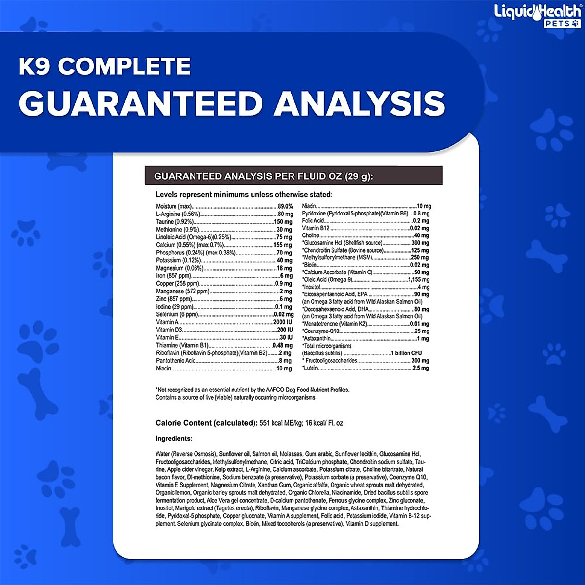 LIQUIDHEALTH Pets K9 Complete 8-in-1 Multivitamin for Dogs & Puppies & Joint Purr-Fection Hip & Joint Glucosamine Chondroitin Drops for Cats - Pet Supplement Bundle for Joint Health, Immune Support