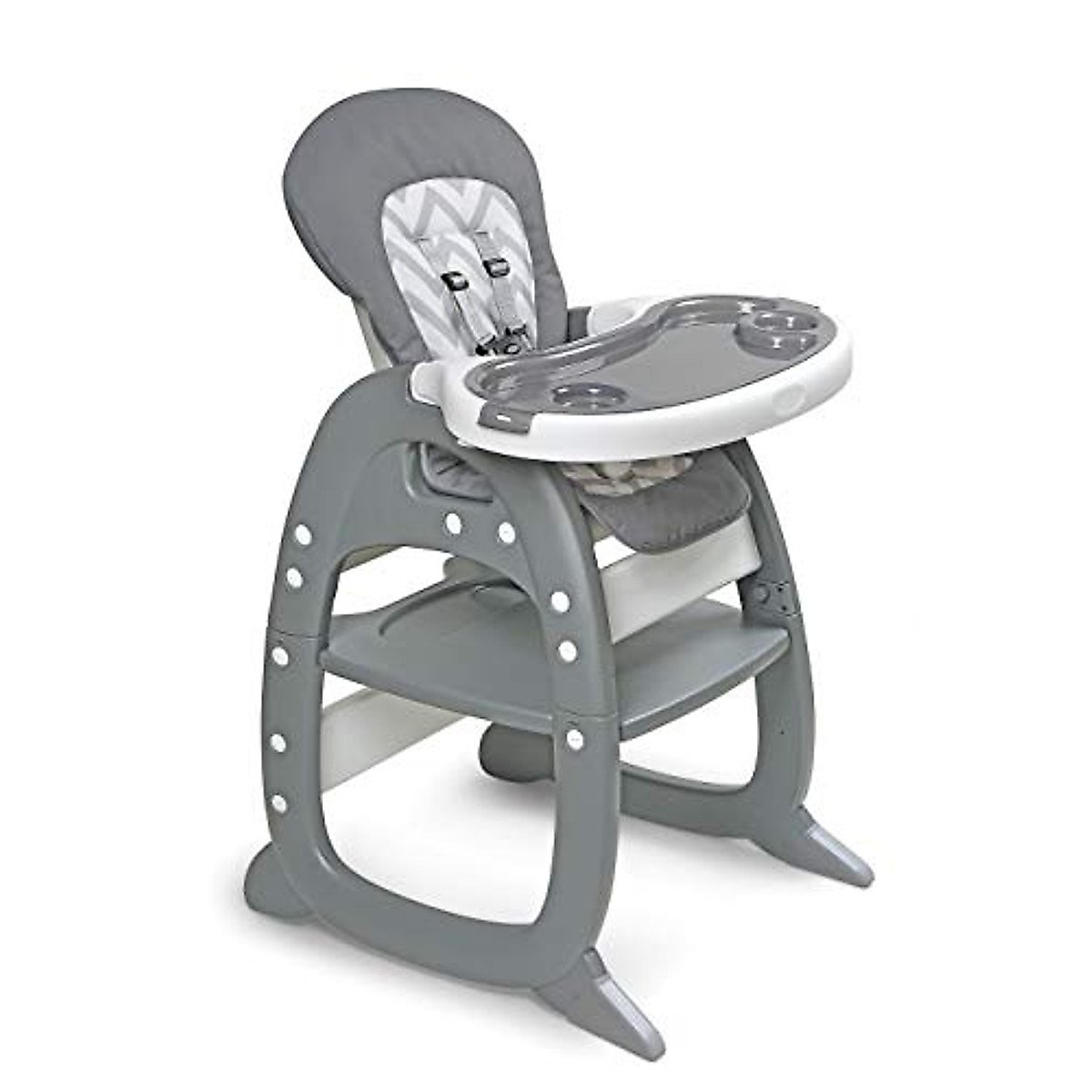 Badger Basket Envee II Baby High Chair with Playtable Conversion – Gray Chevron, 5-Point Harness, Dishwasher Safe Tray, Machine Washable Cushion