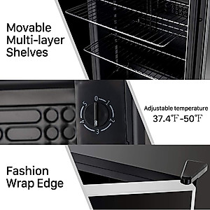 KUPPET 120-Can Beverage Cooler and Refrigerator, Small Mini Fridge for Home, Office or Bar with Glass Door, Perfect for Soda Beer or Wine, Black&Stainless Steel, 3.1 Cu.Ft