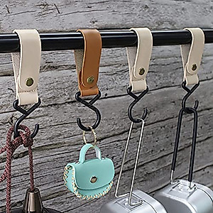 JeogYong 4-Pack S Hooks for Hanging, 2 Inch Small S Hooks with Leather Straps, S Shaped Hangers Plastic Hanging Hooks for Pots, Pans, Plants, Clothes, Closet Rod, Kitchen Utensils, Bathroom Towels
