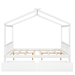 Merax Full Size House Platform Bed Frames with with Two Drawers, Headboard and Footboard/No Box Spring Needed/Easy Assembly