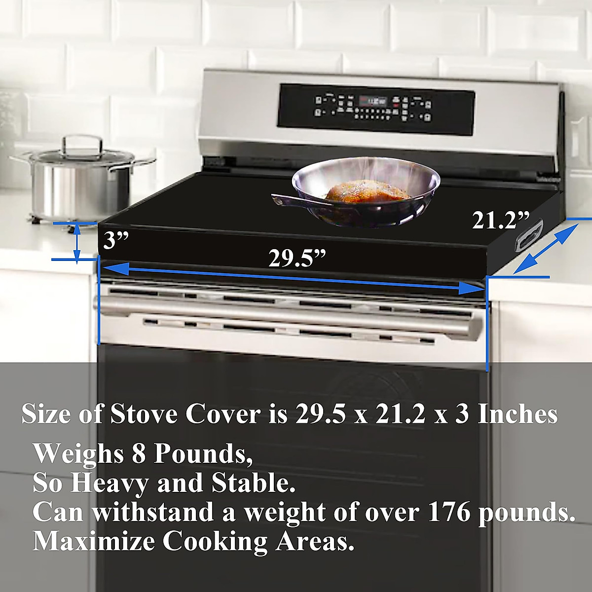 Stainless Steel Gas Stove Top Cover, Noodle Board Cooktop Cover, Kitchen Organizer for Gas and Electric Stove Range Expanding Kitchen Space, Large Size 30"x 22"x3", Black