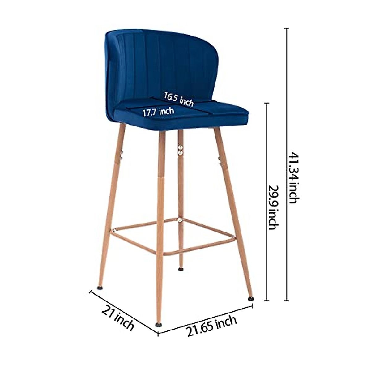 CangLong Velvet Barstools Counter Height Velour Bar Chairs Home Bar Modern Upholstered Side Dining Chairs with Metal Legs for Kitchen Dining Room Restaurant Set of 2,Navy Blue