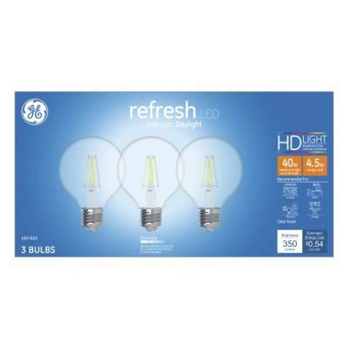 Ge Lighting 43266 4.5 Watt E26 G25 Clear Daylight Led Dimmable Refresh Hd Light Bulbs 3 Count