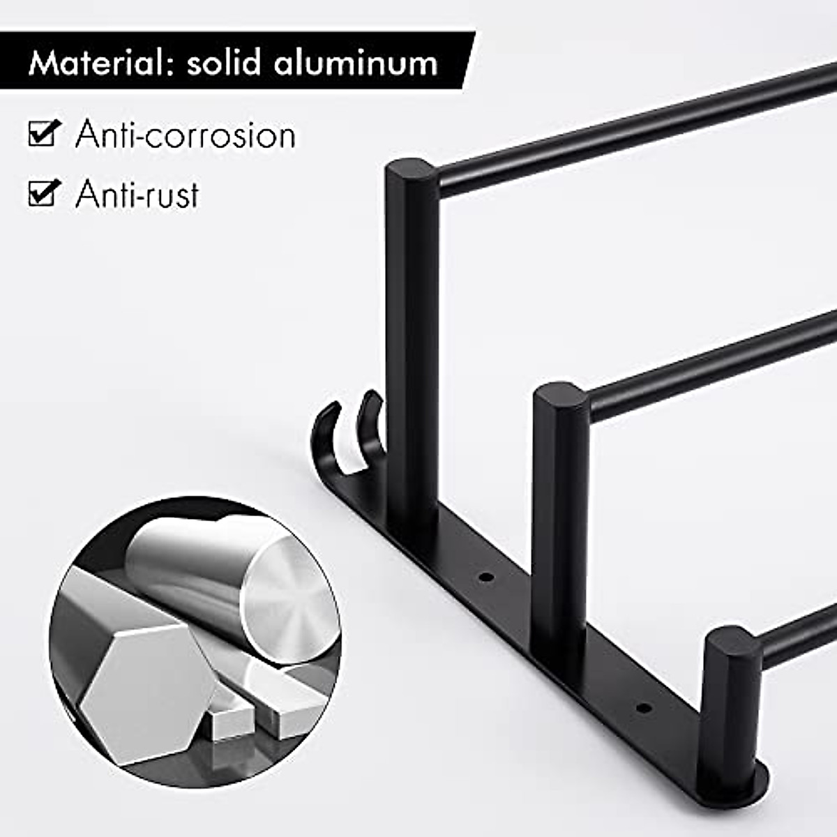 KES 3-Tier Black Towel Bar 16 Inch Bathroom Towel Rack Towel Holder Rustproof Towel Hanger Slipper Rack with 2 Hooks Wall Mount, BTH400S40DG-BK