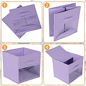 Baderke 9 Pcs Cube Storage Bins with Clear Window Handles Foldable 11'' Fabric Storage Bin Organizer Toy Storage Bins Basket for Clothes Cube Boxes for Book Diapers Bibs Closet Playroom Collection