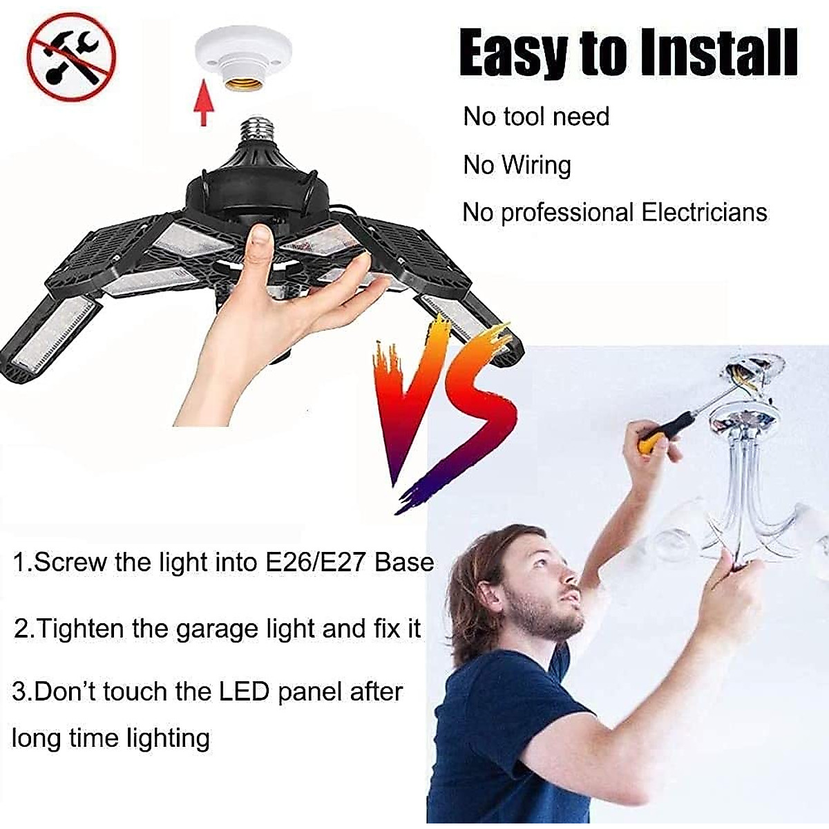 MUCLUD 4Pack 200W LED Garage Lights,Deformable LED Garage Ceiling Lights 22000LM E26/E27 Garage Lighting with 10+1 Adjustable Panels 6500K Daylight Garage Lights for Garage Basement Warehouse