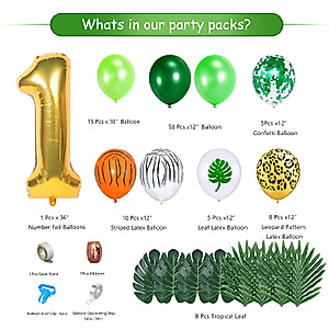 FVABO Wild One Birthday Decorations - Jungle Theme Party Supplies Include Leaf, Baby Photo Banner, Highchair Banner, Topper, Balloons Garland Arch, Crown, for 1st Animal Safari Birthday Party Decor