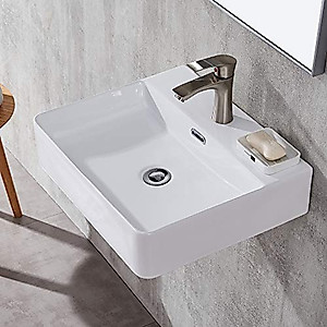 IKEBANA Wall Mount Sink,Small Bathroom Sink 20"X 17",White Ceramic Bathroom Vessel Sink,Modern Floating or Countertop Porcelain Rectangle Washing Lavatory Sink