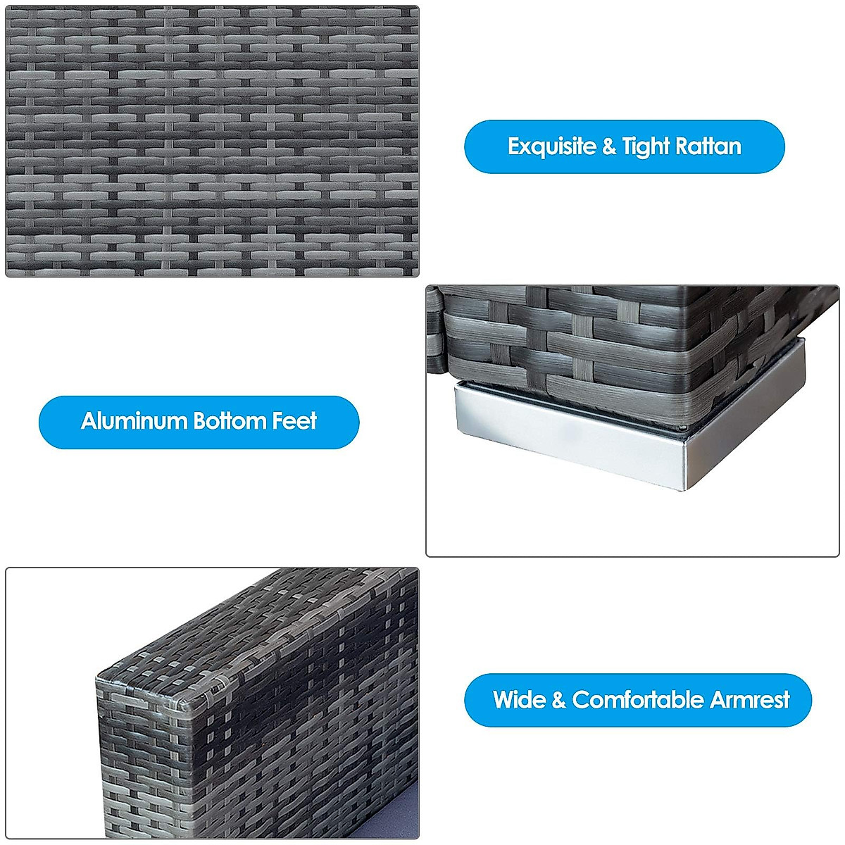 HAPPYGRILL 3 Pieces Patio Conversation Set, Outdoor Rattan Wicker Sofa Set with Coffee Table, Patio Furniture Set with Soft Cushions for Balcony Porch Backyard Garden