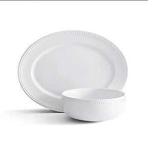Everyday White by Fitz and Floyd Beaded Serving Bowl and Platter Set, 2-Piece