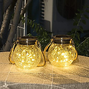 ROSHWEY Solar Lantern, 2 Pack Garden Decor Waterproof Outdoor Lanterns with 30 LED Christmas Decorations Solar Lights Patio Hanging Lights for Backyard Fence Pathway, Warm White