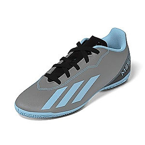 adidas X Crazyfast Messi.4 Indoor Sneaker, Silver Metallic/Bliss Blue/Core Black, 2 US Unisex Little Kid
