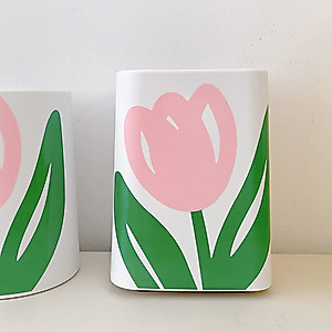 RWUDV Small Trash Can Floral Trash Can Large Mouth Cute Appearance Modern Style Garbage Waste Basket for Kitchen Bathroom Bedroom(Square Large Size)