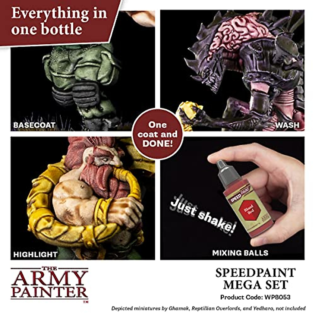 The Army Painter Speedpaint Mega Set - 24 x 18ml Speed Model Paint Kit Pre Loaded with Mixing Balls and 1 Brush- Base, Shadow and Highlight in One Miniature and Model Paint Set for Plastic Models