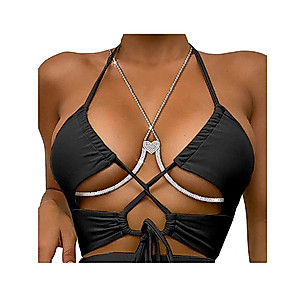 Rhinestone Chest Bracket Bra Chain Body Jewelry Heart Bikini Breast Body Chain for Women