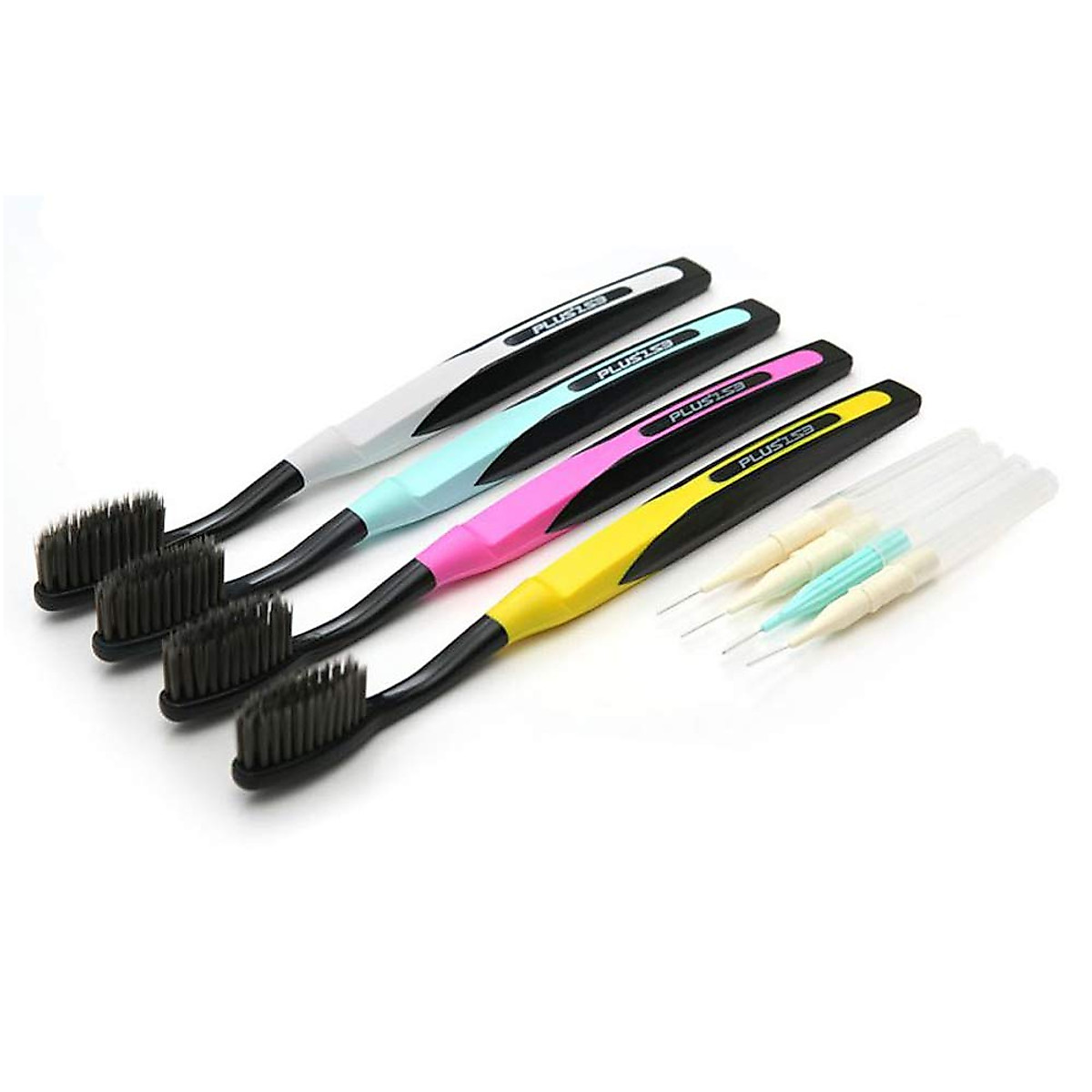 Charcoal Toothbrush Slim Whitening for Adults Children Soft Brush Toothbrush Interdental Brush Kit Storage Case Dental Oral Care Set of 4