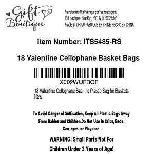 18 Valentine Cellophane Basket Bags with Twist Ties 22" x 25" Jumbo Large Valentines Day Red Heart Gift Wrap Clear Cello Plastic Bag for Baskets