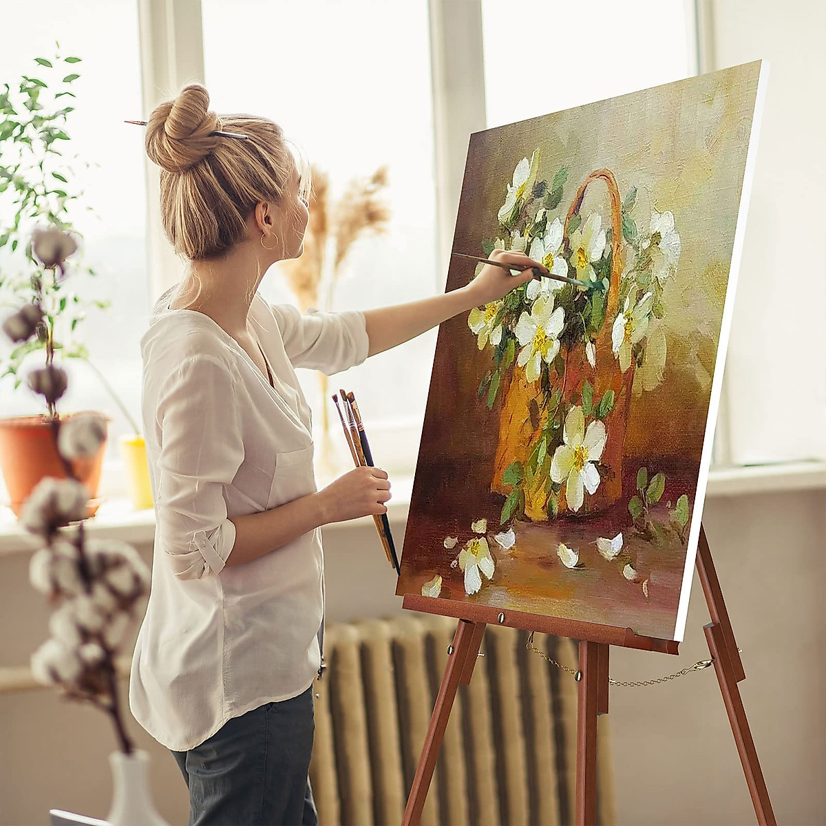 XvmeiMym Wooden Art Easel Stand - 63" Portable Tripod Wood Artist Easel - Adjustable Floor Poster Stand for Painting, Display Show, Wedding - Brown