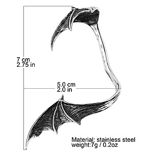 HZMAN Stainless Steel Ear Cuff Earrings for Women Piercing Men Stud Dragon Punk Wrap (Bat)