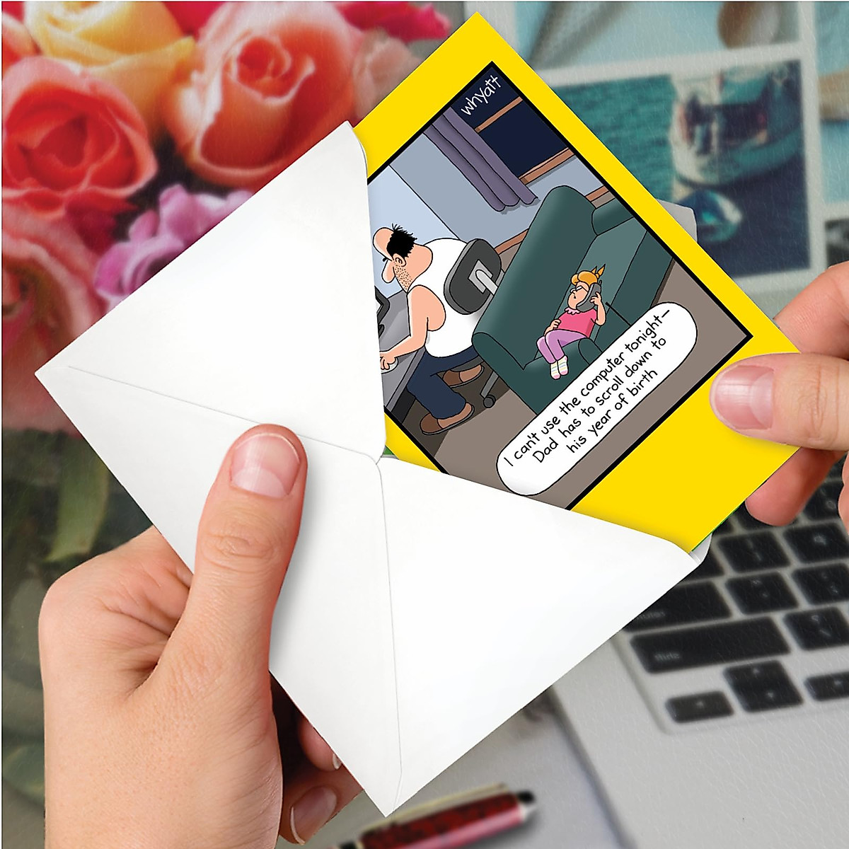 NobleWorks - 1 Cartoon Birthday Greeting Card Funny - Hilarious Bday Notecard with Envelope, Comic Humor Celebration - Age Scroll C3679BDG