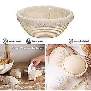 12 Inch Banneton Bread Proofing Basket Set - French Style Artisan Sourdough Bread Bakery Basket Brotform Cloth Liner Included - 100% natural rattan