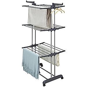 UXZDX 6-Layer Adjustable Rolling Clothes Rack Coat Rack Floor Hanger Storage Closet Clothing Drying Foldable Clothes Hanger (Color : Black)