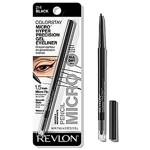 Revlon Gel Eyeliner, ColorStay Micro Hyper Precision Eye Makeup with Built-in Smudger, Waterproof, Longwearing with Micro Precision Tip, 214 Black, 0.01 Oz