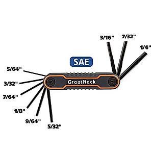 GreatNeck 74206 25 Piece Folding Star, SAE, And Metric Hex Key Set, Allen Key Set, Labeled Wrench Sizes, Adjustable, Color Coded Body for Easy Identification