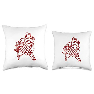 Tattoo Inspired Skeleton Hand Anatomical Heart Throw Pillow, 18x18, Multicolor