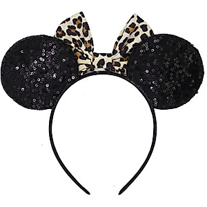 LIHELEI Minnie Ears Mouse Ears Headband with Leopard Bows, Party Decoration Headbands for Halloween Costume, Headwear Hair Accessories for Women Girls-3 PCS A