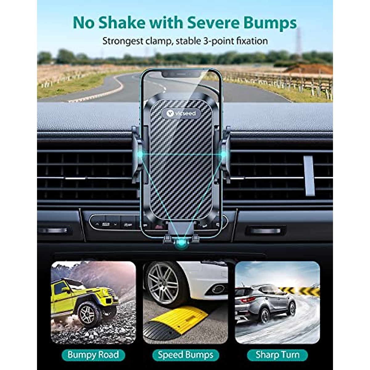 VICSEED Ultra Stable Car Phone Holder Mount, [Upgrade 100% Won't Fall & Break] 2 in 1 Air Vent Phone Mount for Car Easy Clamp Cell Phone Holder Car for iPhone 14 13 12 Pro Max Plus Mini All Phones