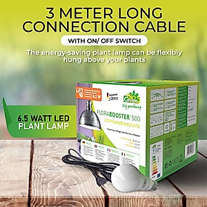 Bio Green 500-USW Florabooster LUM 500 Grow Indoor 60w Lightbulb Lamp with 3m Connection Cable – Energy Saving House Plants – High Light Intensity, White