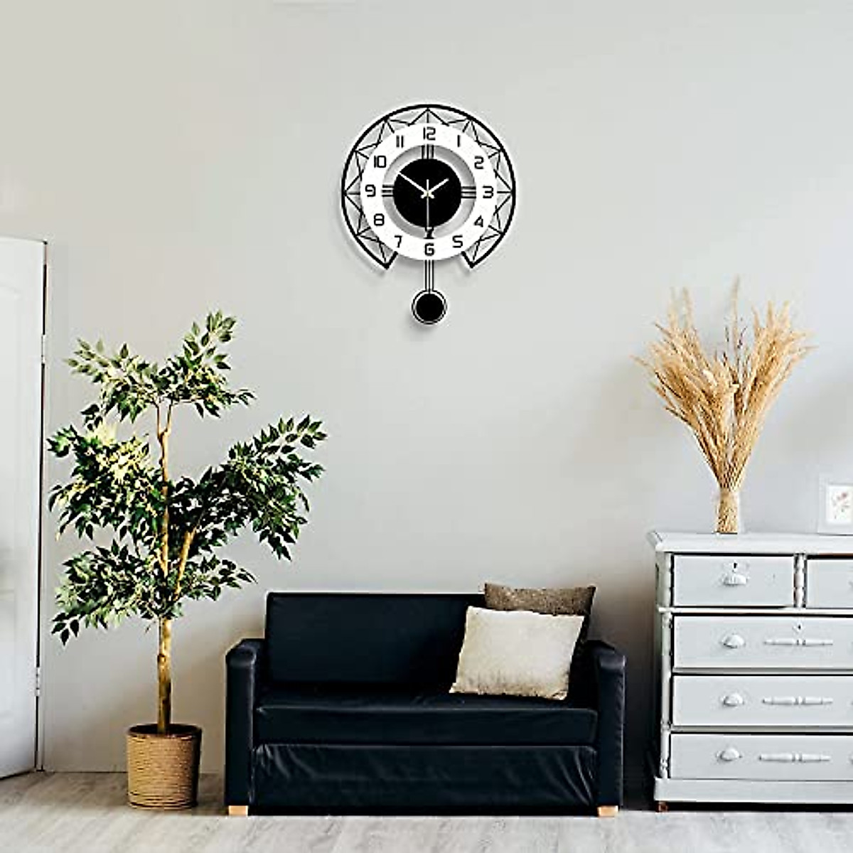 JUJUDA Large Wall Clock for Living Room Decor Modern Silent Pendulum Wall Clock for Home House Kitchen Bedroom Decorative Big Wall Clock Non Ticking Battery Operated Quartz for Indoor Bathroom 17 Inch