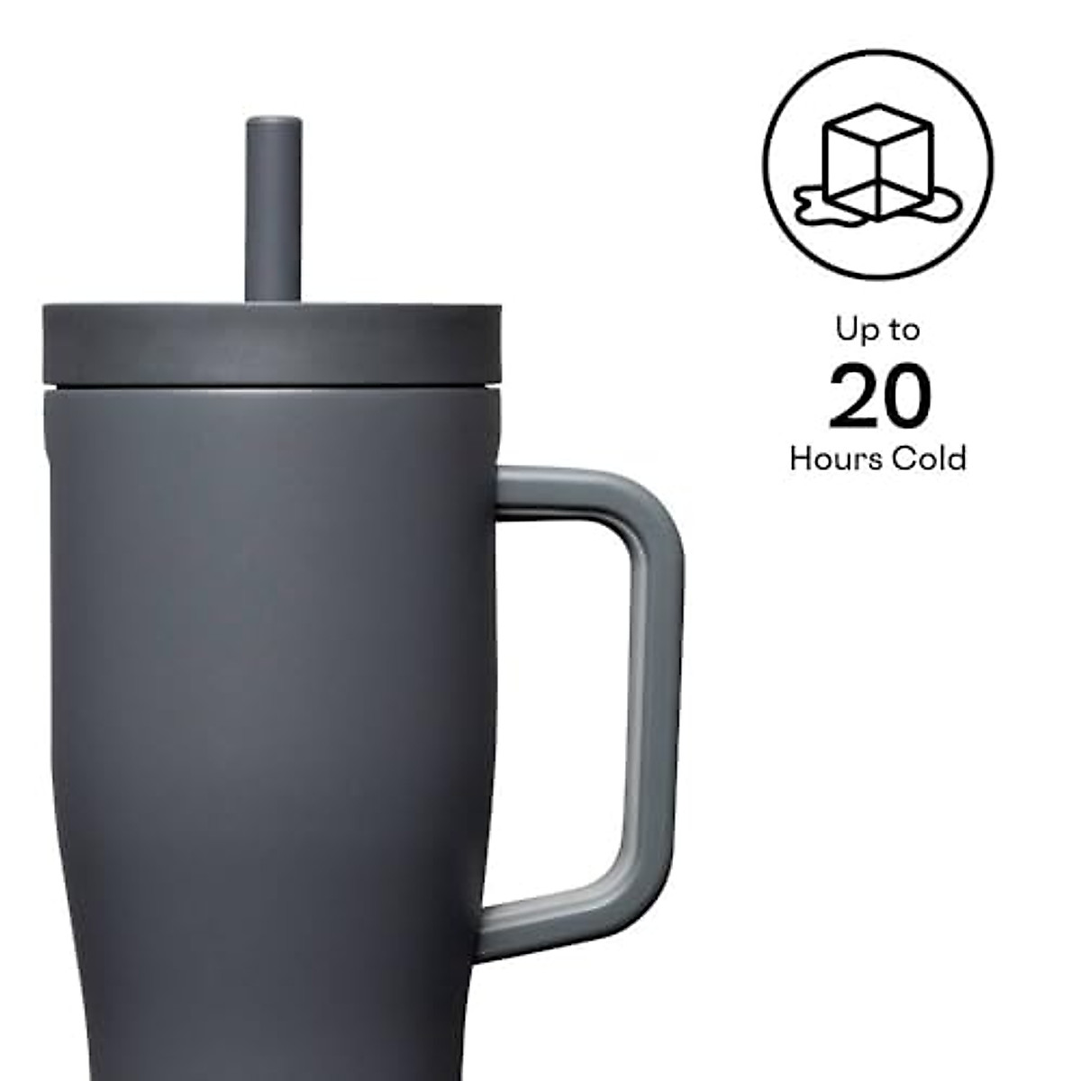 Corkcicle Cruiser Insulated Tumbler with Handle & Straw, Flint, 22 oz – 100% Leakproof Cupholder Friendly Water Bottle Keeps Drinks Cold 20hrs