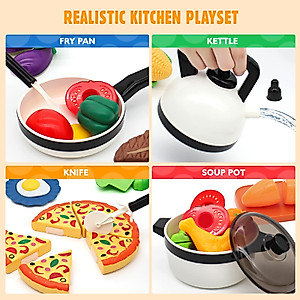 Hohosunlar 39 Items 62Pcs Play Kitchen Toy Accessories Set, Kids Kitchen Set with Play Pots and Pans, Pretend Play Food, Cooking Utensils, Apron, Toddler Kitchen Playset Kids Girls Boys Age 3+…