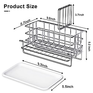 FUMAX Kitchen Sink Caddy Organizer, Sponge Holder for Kitchen Organization, Dish Brush Soap Dispenser Holder with Drain Tray, Rustproof Stainless Steel Kitchen Soap Holder for Countertop