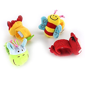 Cartoon Plush Bee Animal Wrist Band Rattle Hand Foot Bell Educational Baby Bee