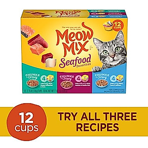 Meow Mix Seafood Favorites Chunks in Gravy Wet Cat Food Variety Pack, 2.75 Ounce (Pack of 12)